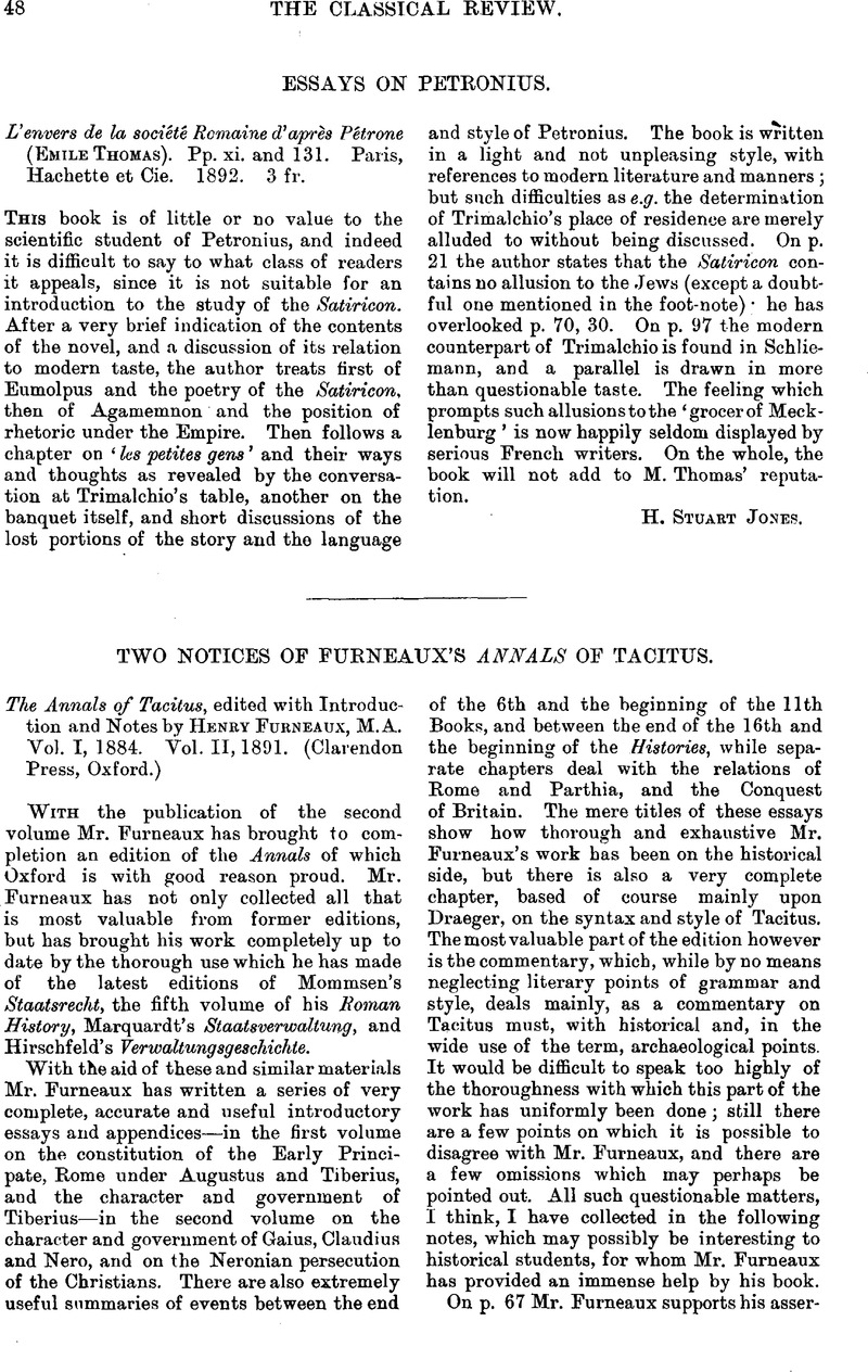 Two Notices of Furneaux's Annals of Tacitus - The Annals of Tacitus ...