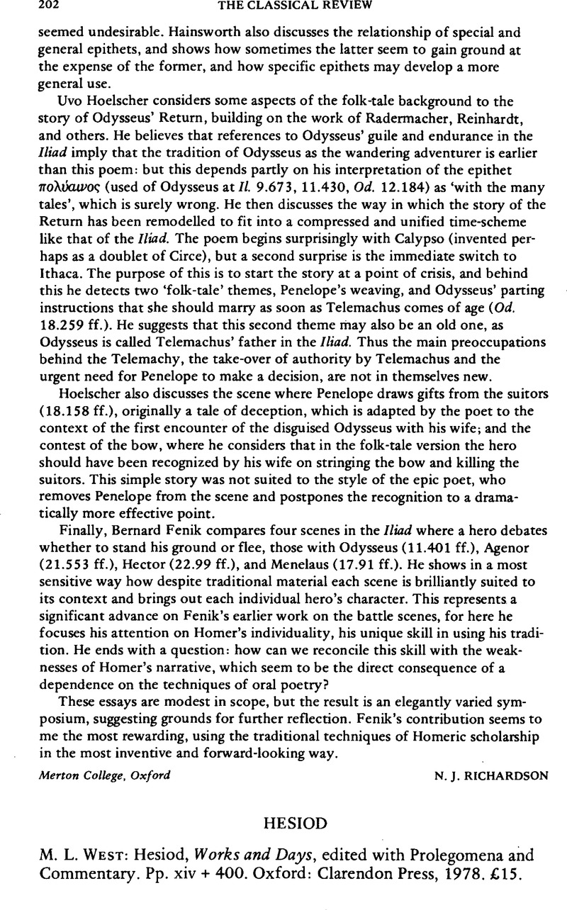 Hesiod - M. L. West: Hesiod, Works and Days, edited with Prolegomena ...