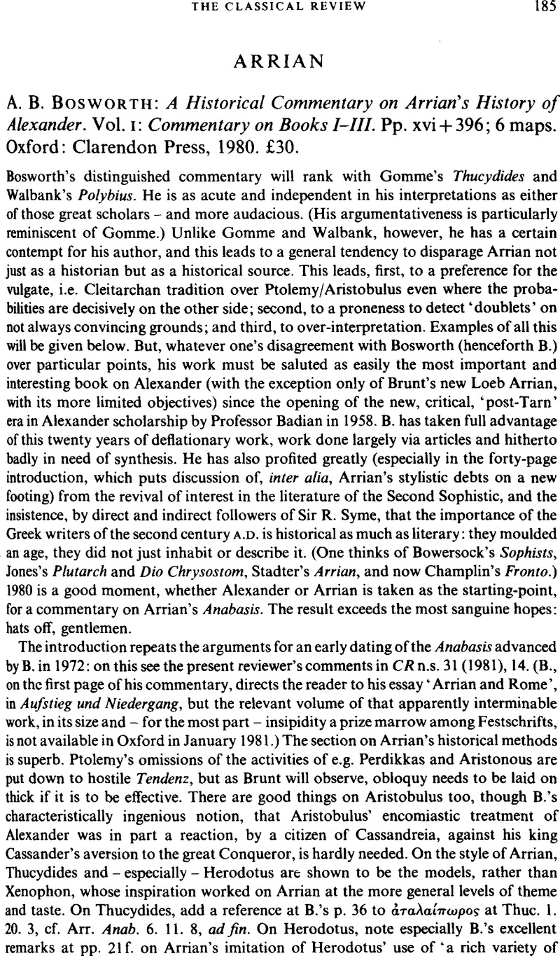Arrian - A. B. Bosworth: A Historical Commentary on Arrian's History of ...
