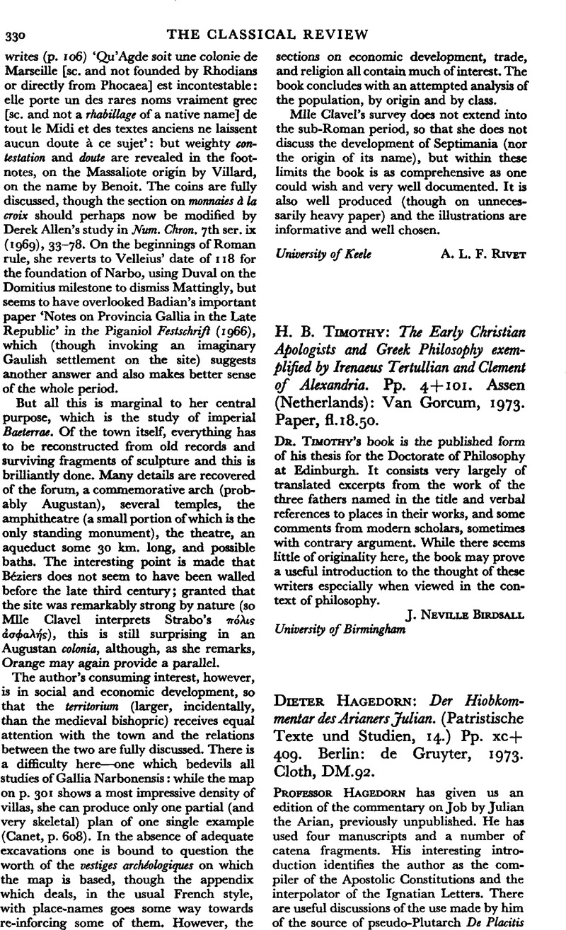 H. B. Timothy: The Early Christian Apologists and Greek Philosophy ...