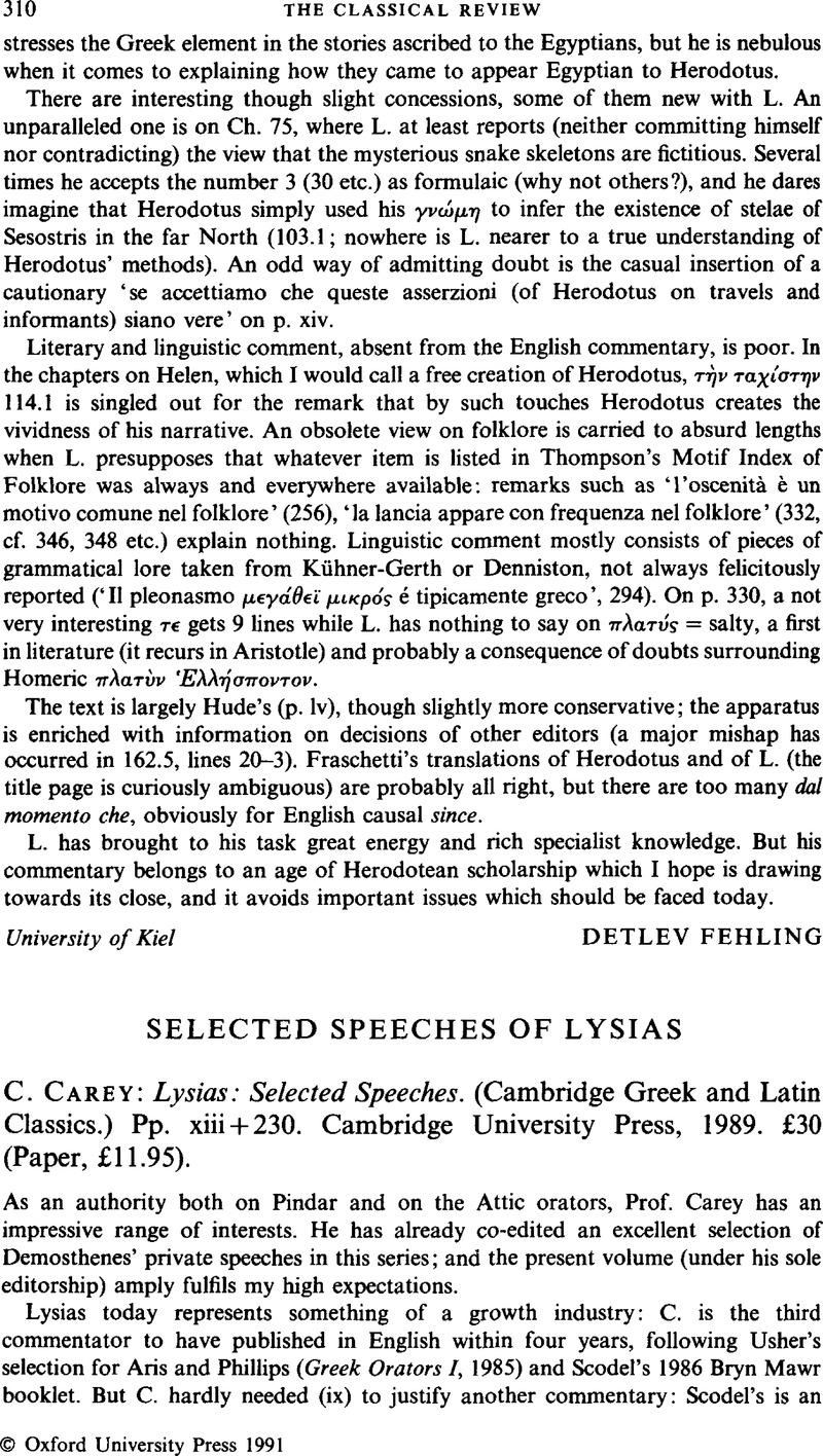 Selected Speeches of Lysias - C. Carey: Lysias: Selected Speeches ...