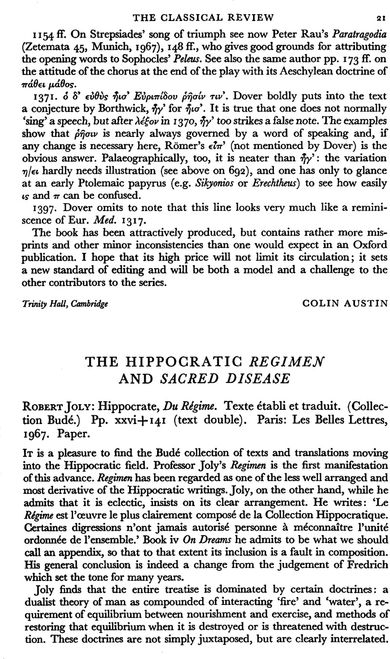 The Hippocratic Regimen and Sacred Disease - Robert Joly: Hippocrate ...