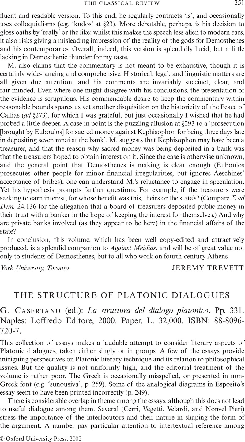 THE STRUCTURE OF PLATONIC DIALOGUES | The Classical Review | Cambridge Core