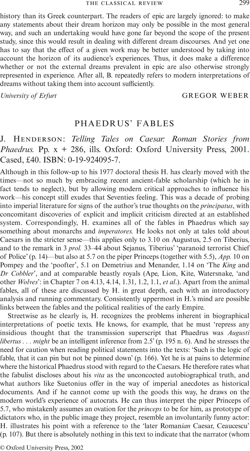 PHAEDRUS’ FABLES | The Classical Review | Cambridge Core