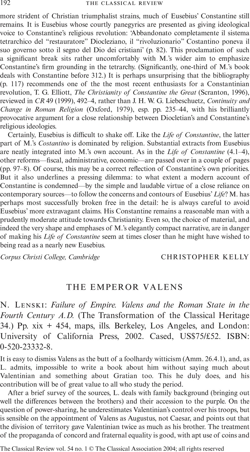 THE EMPEROR VALENS | The Classical Review | Cambridge Core