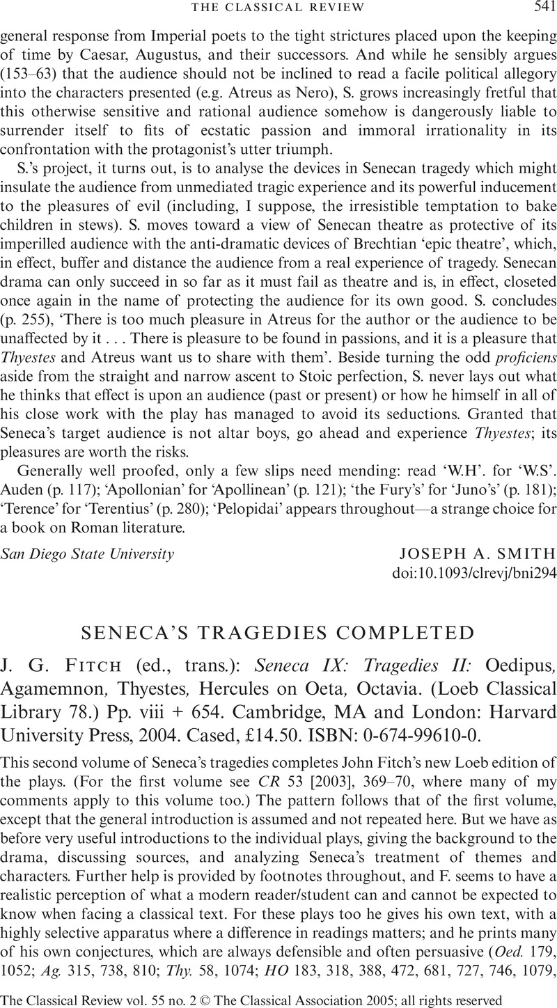 Seneca’s Tragedies Completed | The Classical Review | Cambridge Core