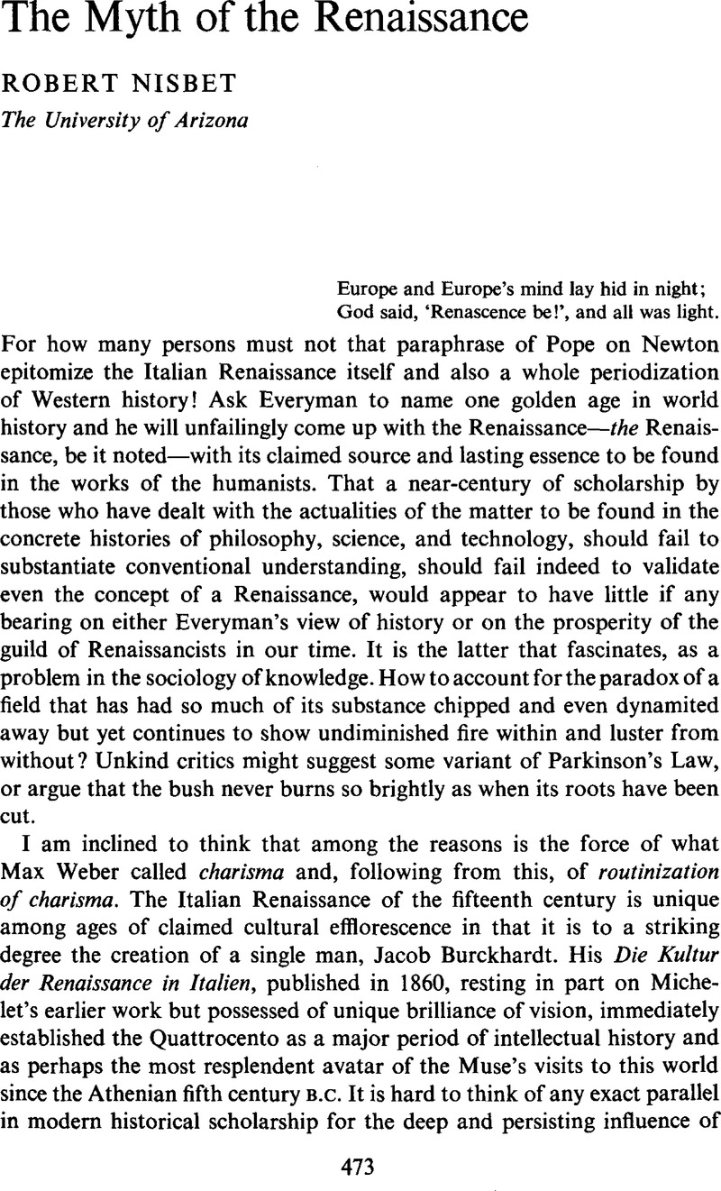 The Myth of the Renaissance | Comparative Studies in Society and ...