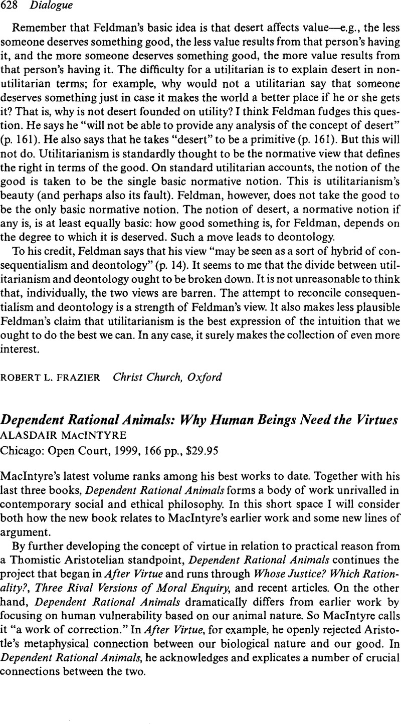 Dependent Rational Animals: Why Human Beings Need the VirtuesAlasdair ...