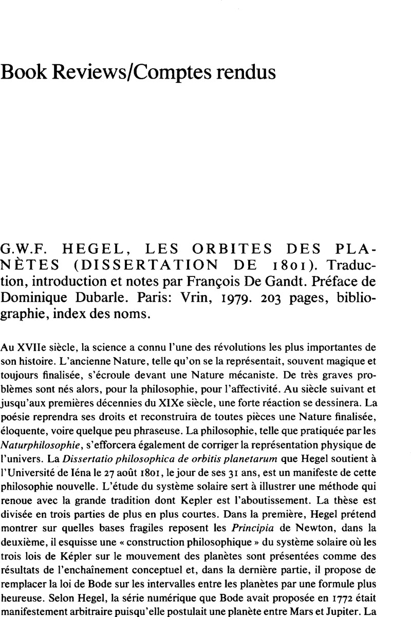 G.W.F. Hegel, Les Orbites des Planètes (Dissertation de 1801 ...