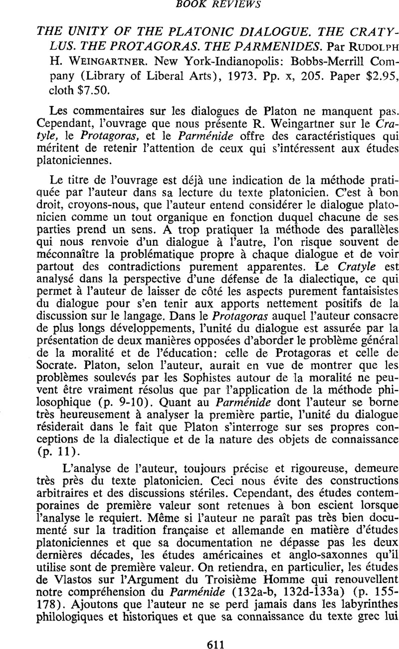 The unity of the Platonic Dialogue. The Cratylus. The Protagoras. The ...