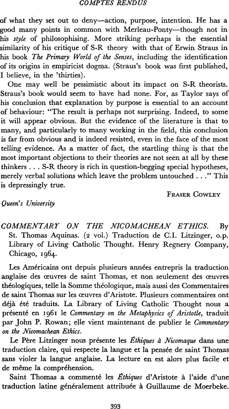 Commentary on the Nicomachean Ethics. By St. Thomas Aquinas. (2 vol ...