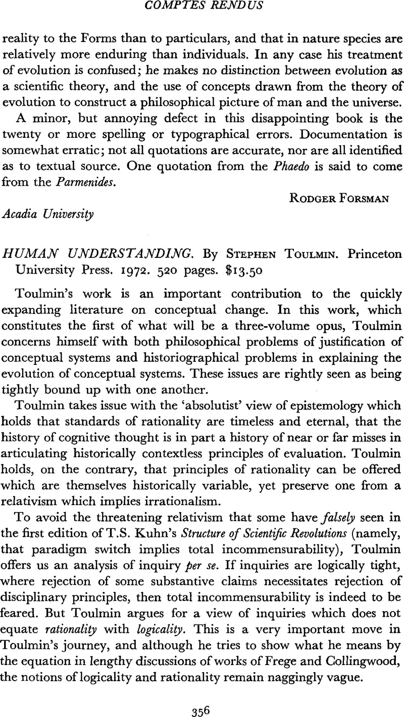 Human Understanding. By Stephen Toulmin. Princeton University Press ...