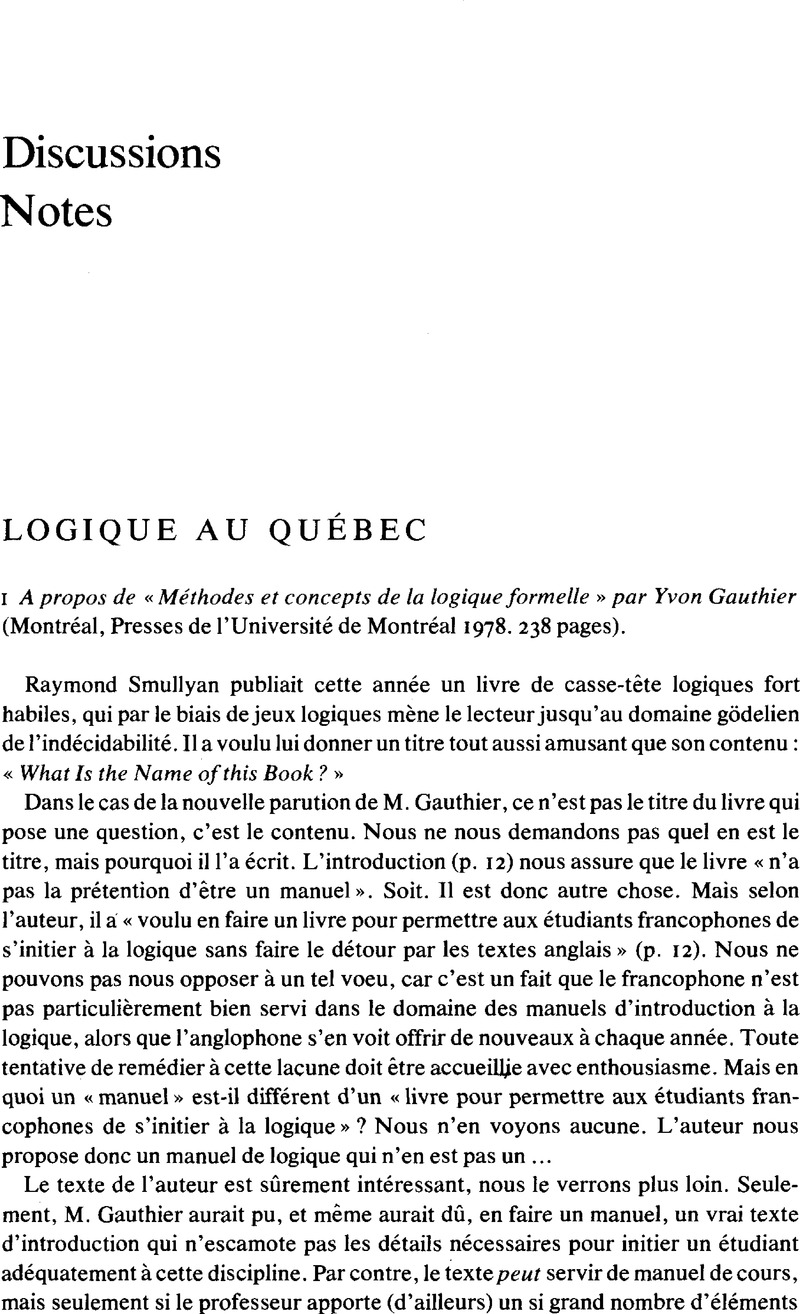 Logique au Quebec | Dialogue: Canadian Philosophical Review / Revue ...