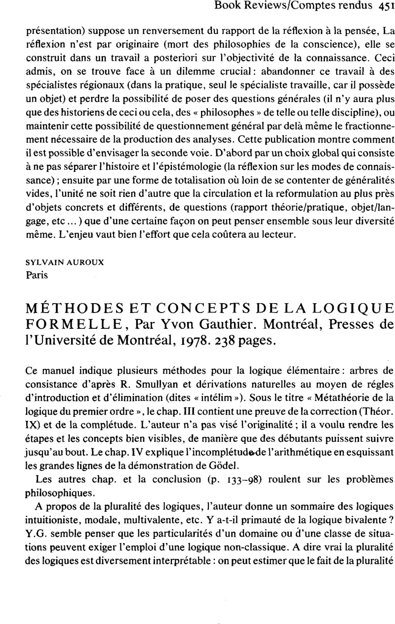 Méthodes et Concepts de la Logique formelle, Par Yvon Gauthier ...