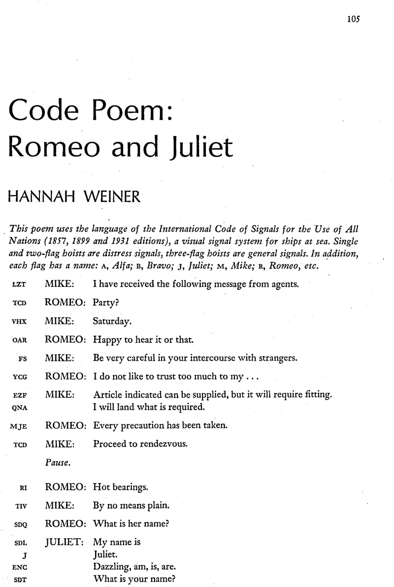 Code Poem: Romeo and Juliet | The Drama Review | Cambridge Core