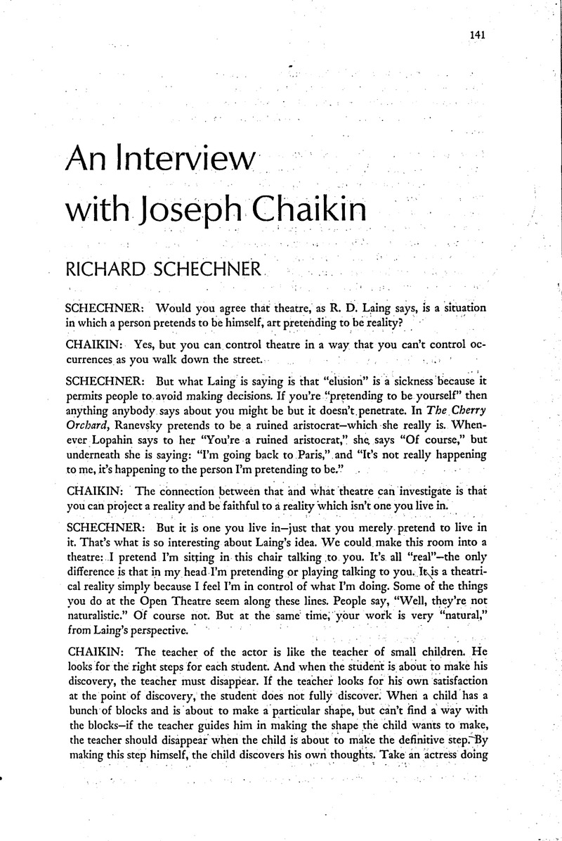 An Interview with Joseph Chaikin Chaikin Fragments | The Drama Review ...