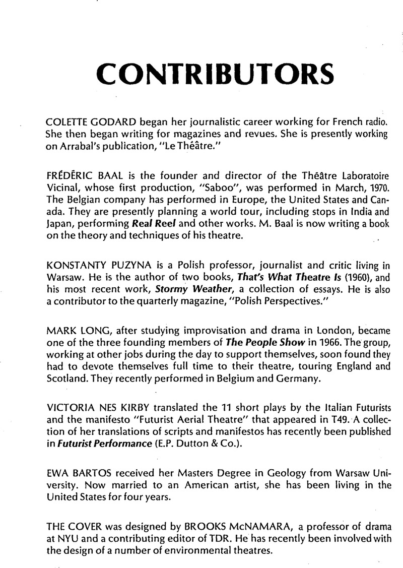 Contributors | The Drama Review | Cambridge Core