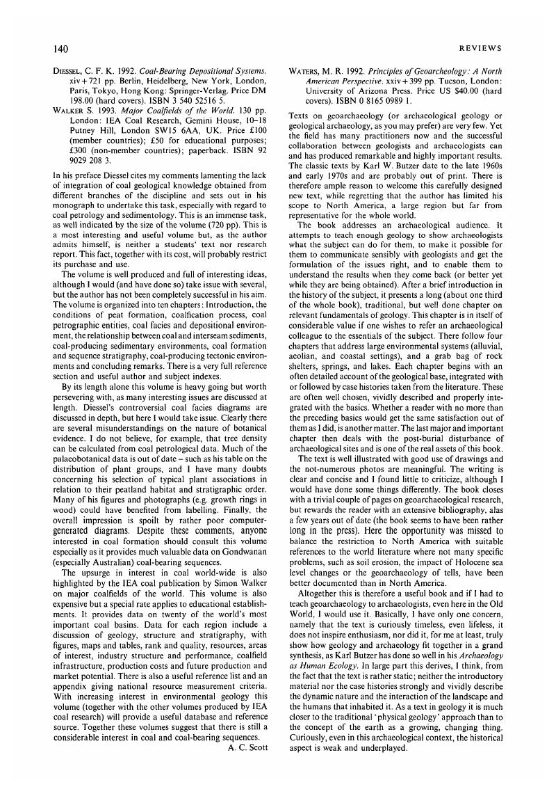 Diessel C. F. K. 1992. Coal-Bearing Depositional Systems. xiv + 721 pp ...