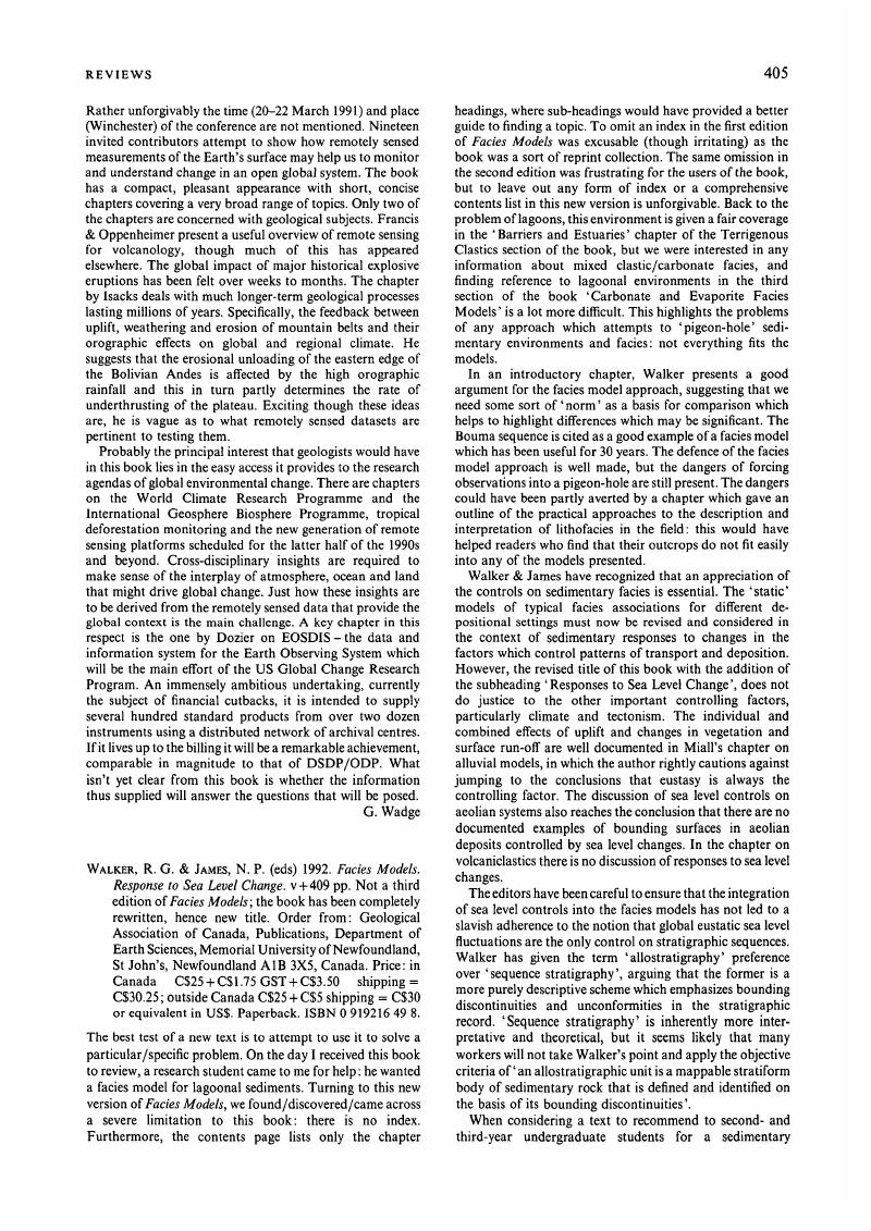 R. G. Walker & N. P. James (eds) 1992. Facies Models. Response to Sea ...