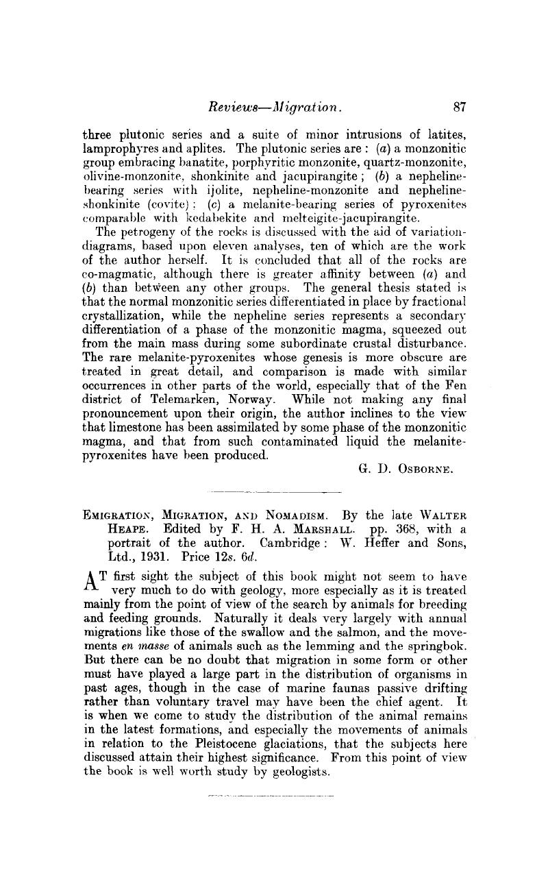 Emigration, Migration, and Nomadism. By the late Walter Heape. Edited ...