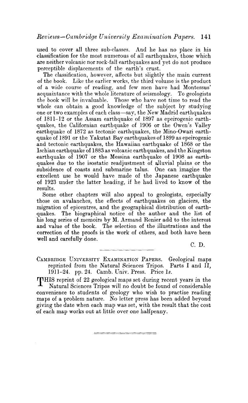 Cambridge University Examination Papers. Geological maps reprinted from ...