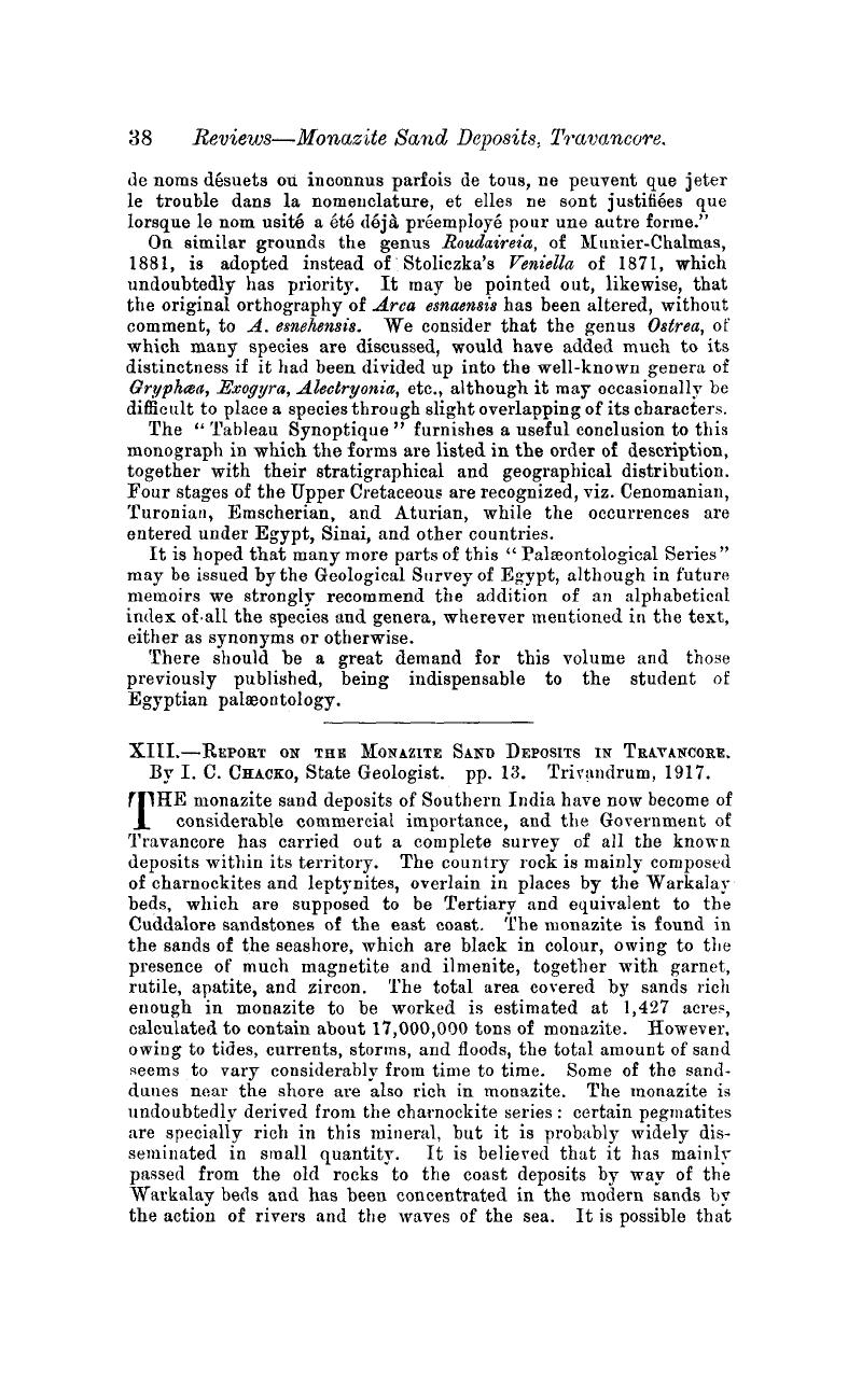 XIII.—Report on the Monazite Sand Deposits in Travancore. By I. C ...