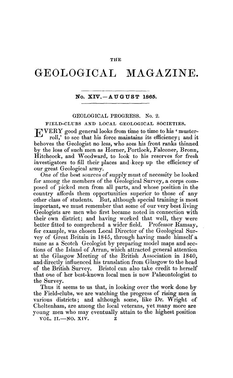 Geological Progress. No. 2. Field-Clubs and Local Geological Societies ...