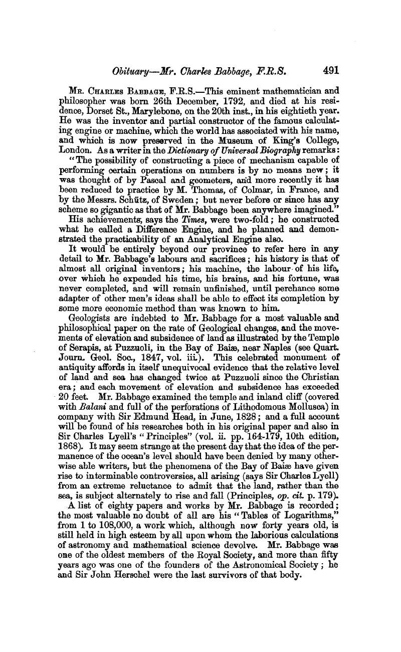 Mr. Charles Babbage, F.R.S. | Geological Magazine | Cambridge Core