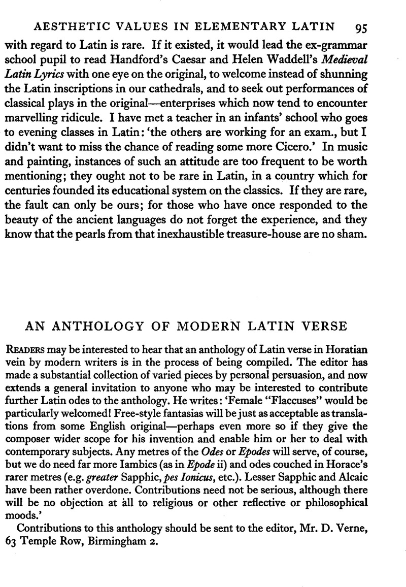 An Anthology of Modern Latin Verse | Greece & Rome | Cambridge Core