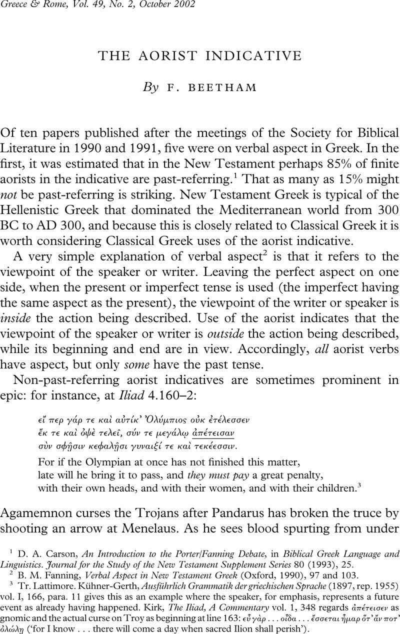 The Aorist Indicative | Greece & Rome | Cambridge Core