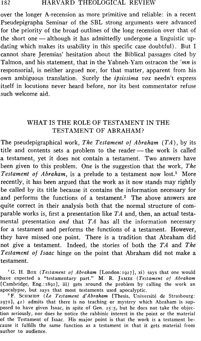 What Is the Role of Testament in the Testament of Abraham? | Harvard ...