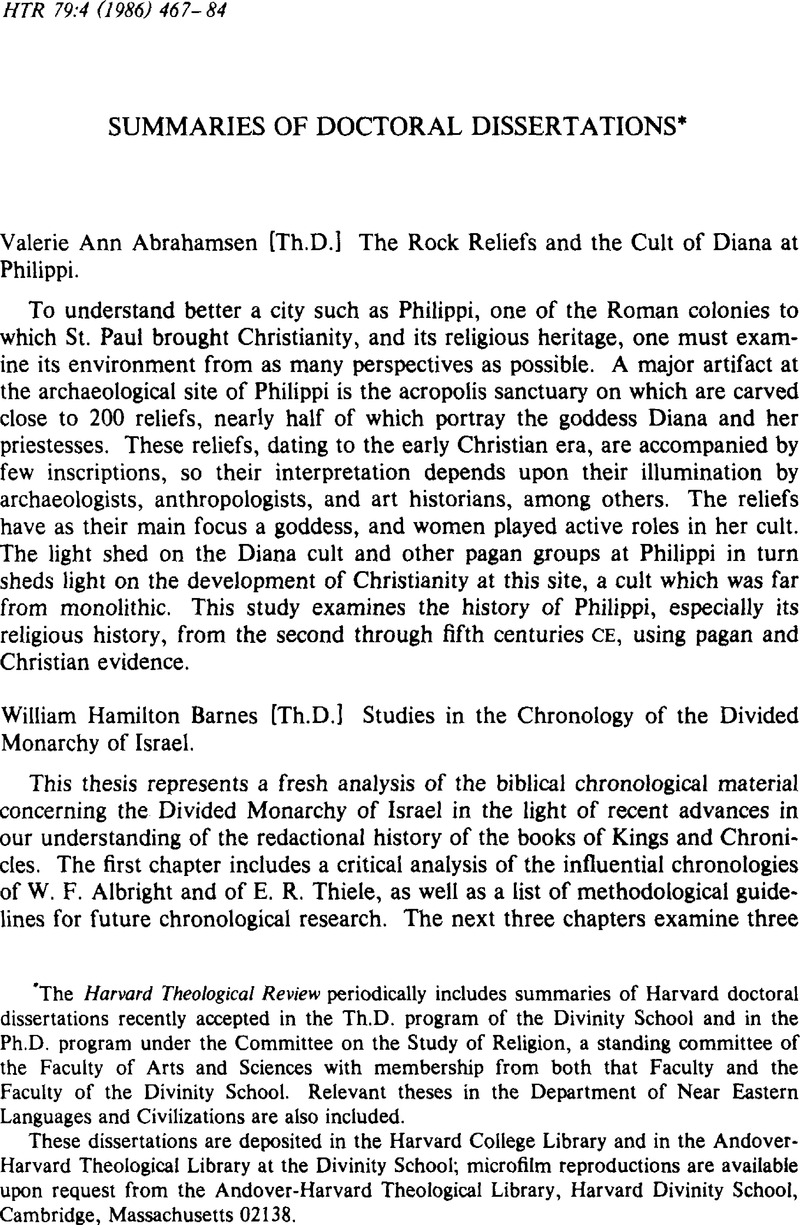 Summaries of Doctoral Dissertations | Harvard Theological Review ...