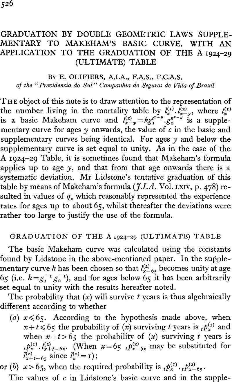 Graduation by Double Geometric Laws Supplementary to Makeham's Basic ...