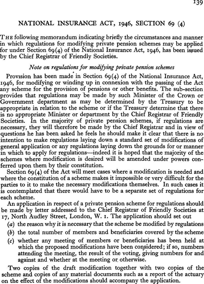 National Insurance Act, 1946, section 69 (4) | Journal of the Institute ...