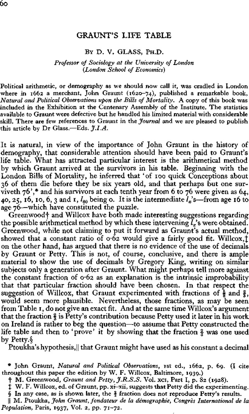 Graunt's life table | Journal of the Institute of Actuaries | Cambridge ...
