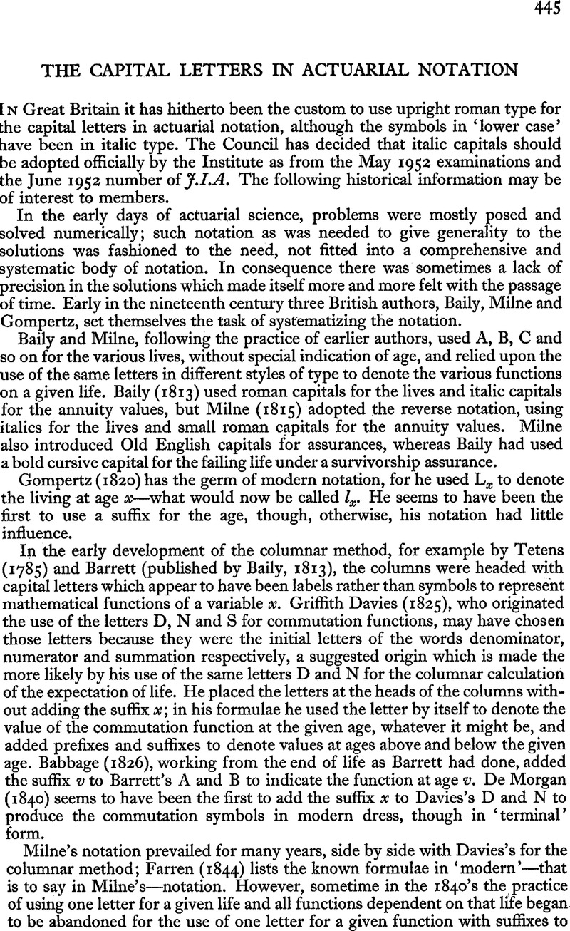 The capital letters in actuarial notation | Journal of the Institute of ...