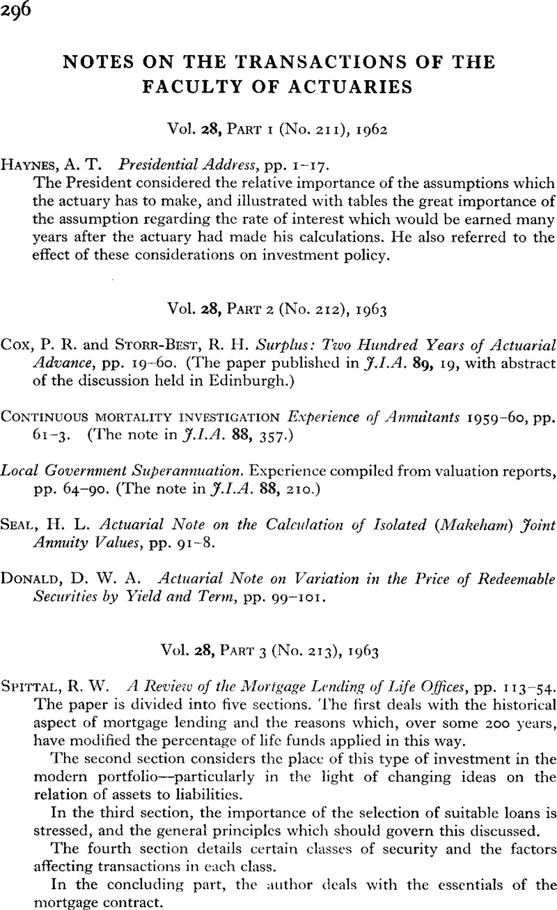 Notes on the Transactions of the Faculty of Actuaries | Journal of the ...