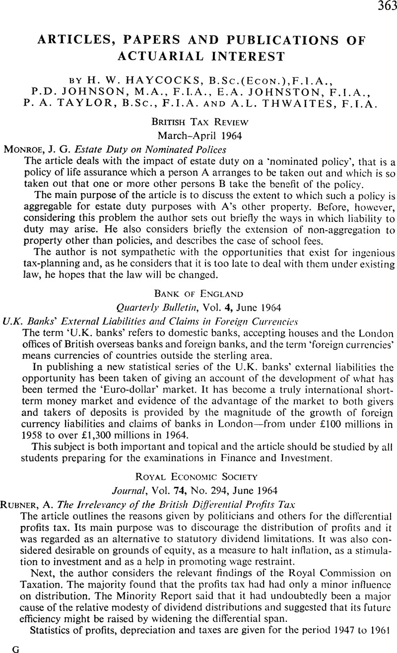 Articles, Papers and Publications of Actuarial Interest | Journal of ...