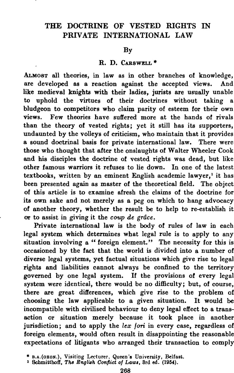 The Doctrine of Vested Rights in Private International Law ...