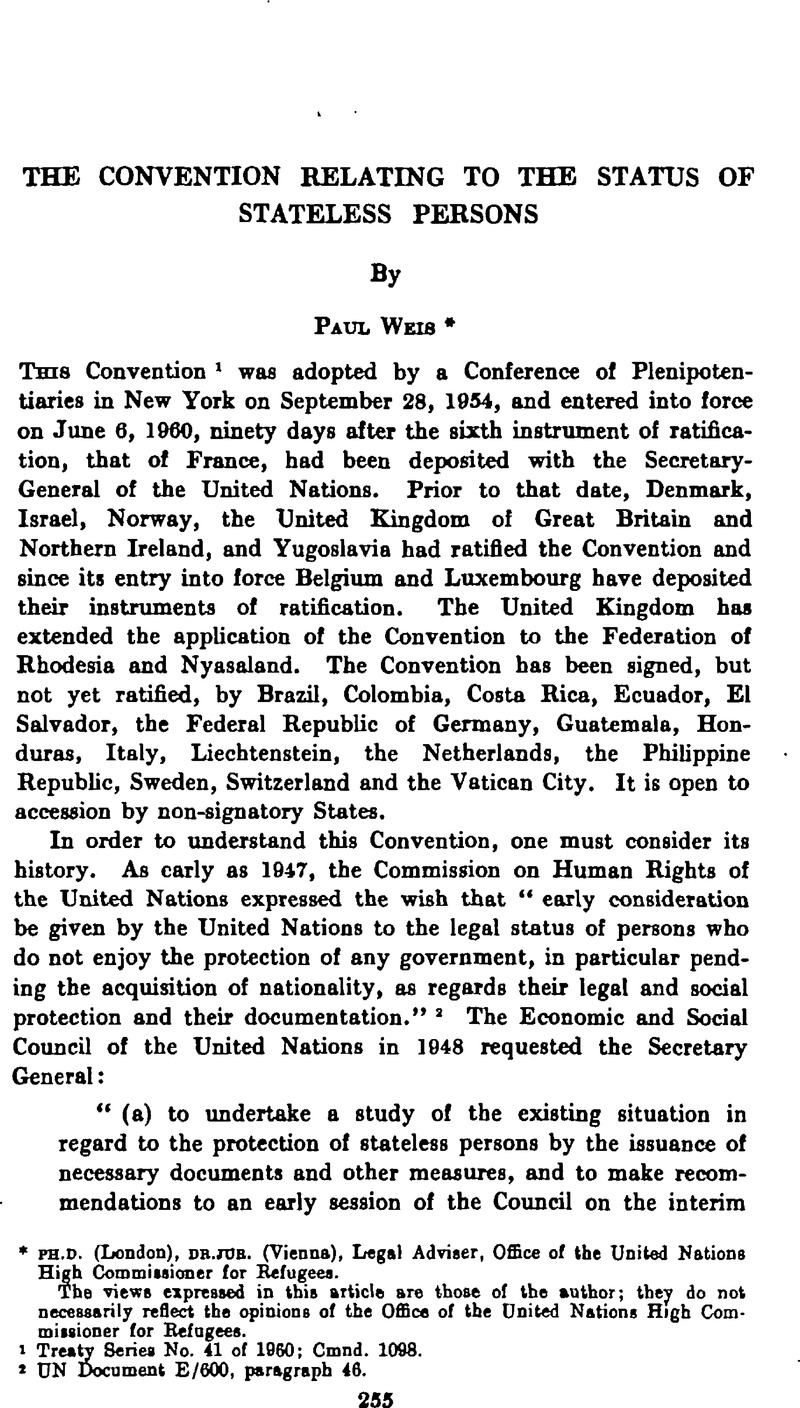 The Convention Relating to the Status of Stateless Persons ...