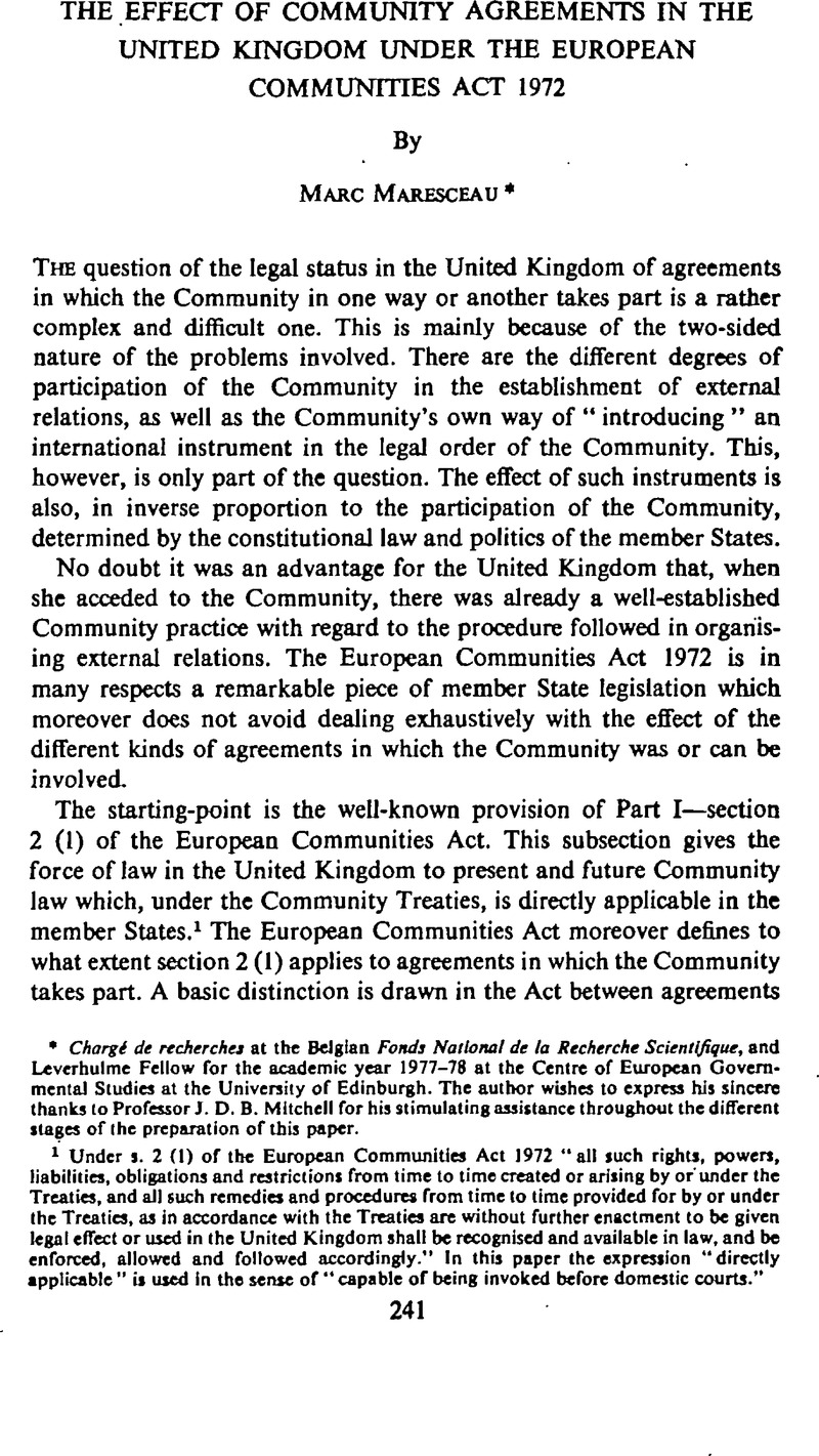 The Effect of Community Agreements in the United Kingdom under the ...
