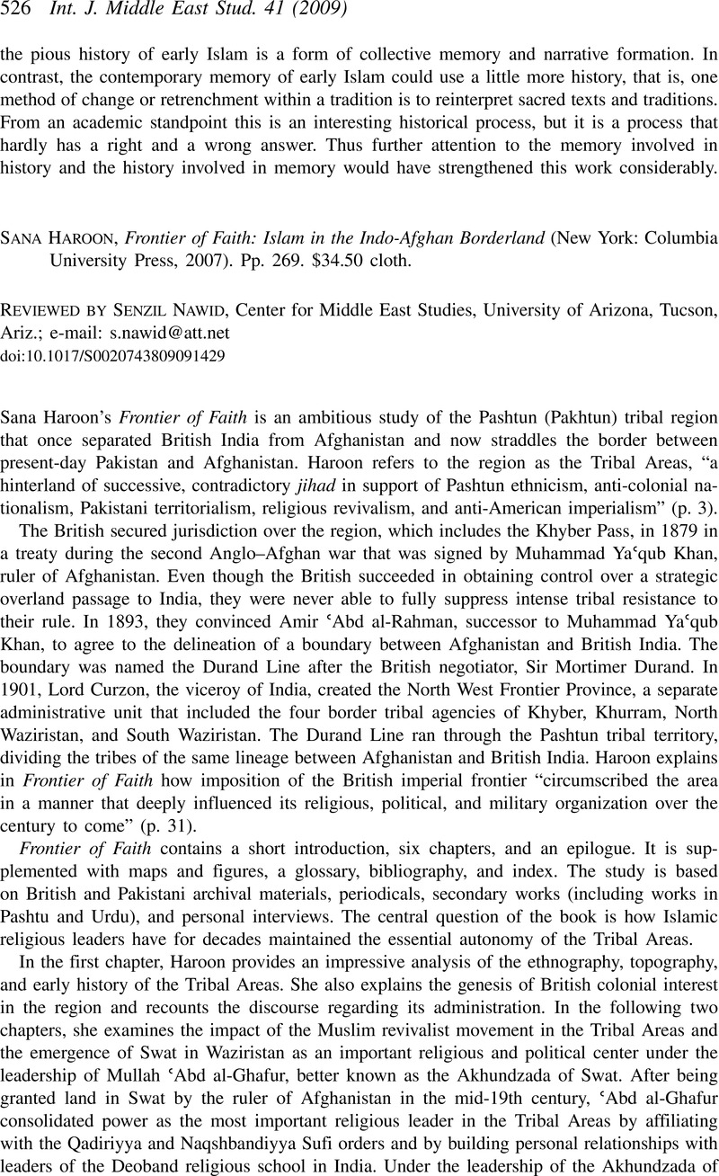 Sana Haroon, Frontier of Faith: Islam in the Indo-Afghan Borderland ...
