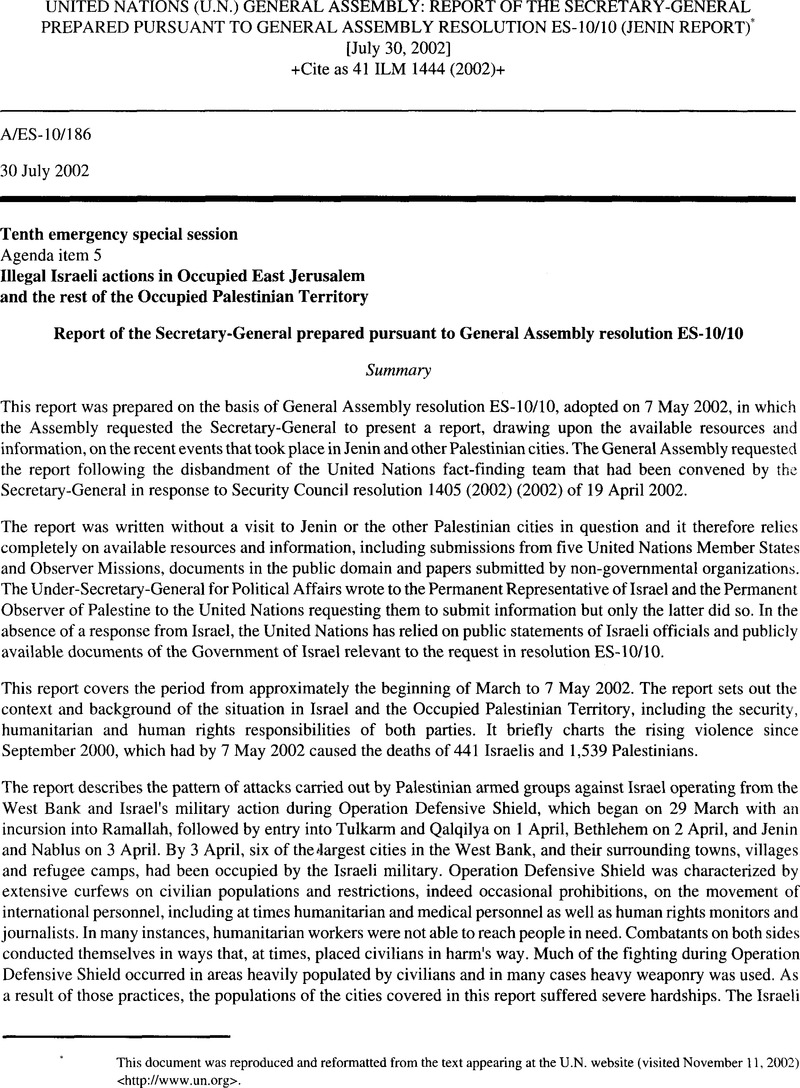 United Nations (U.N.) General Assembly: Report of the Secretary-General ...