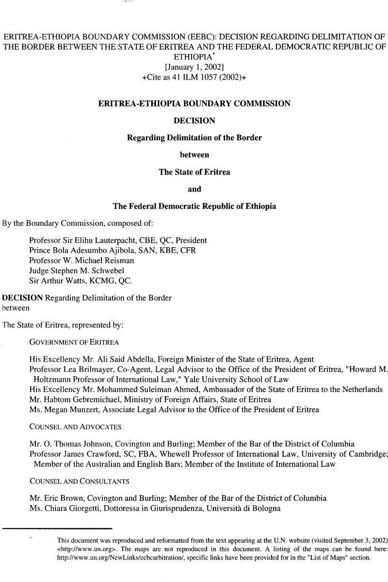 Eritrea-Ethiopia Boundary Commission (EEBC): Decision Regarding ...