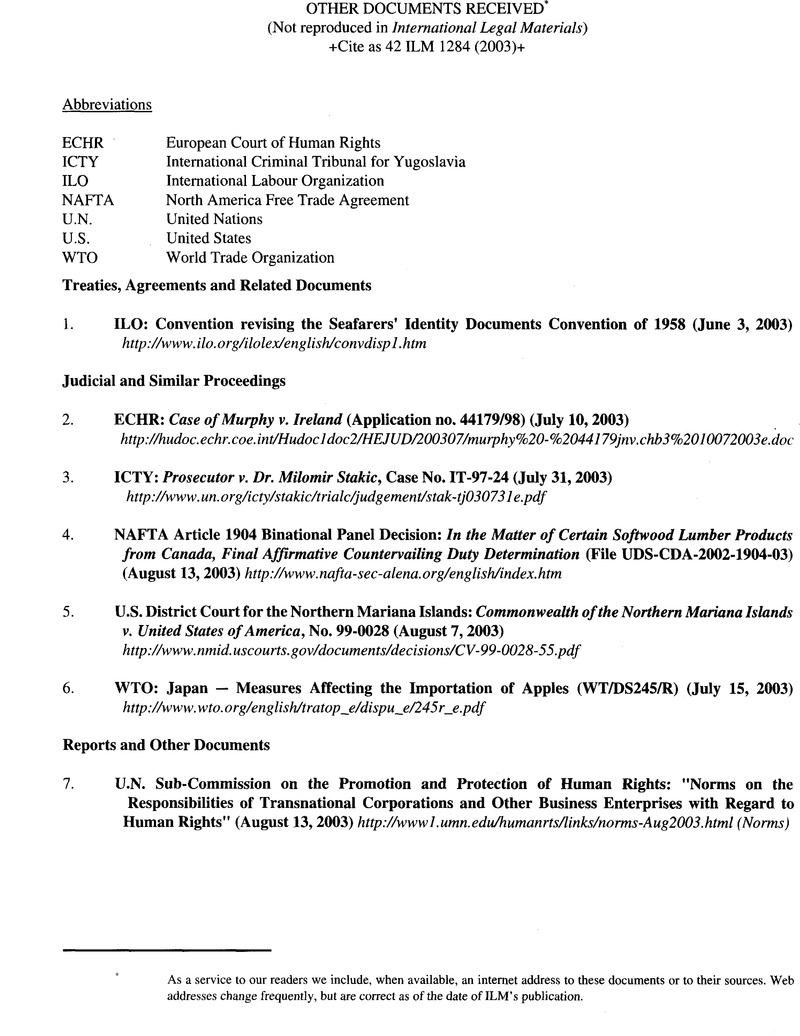 Other Documents Received | International Legal Materials | Cambridge Core