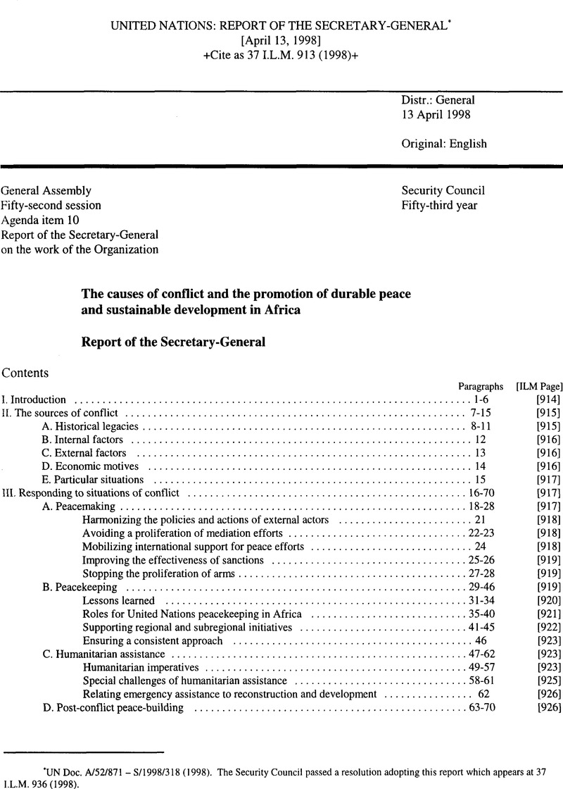 United Nations: Report of the Secretary-General | International Legal ...