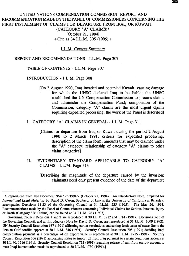 United Nations Compensation Commission: Report and Recommendation Made ...