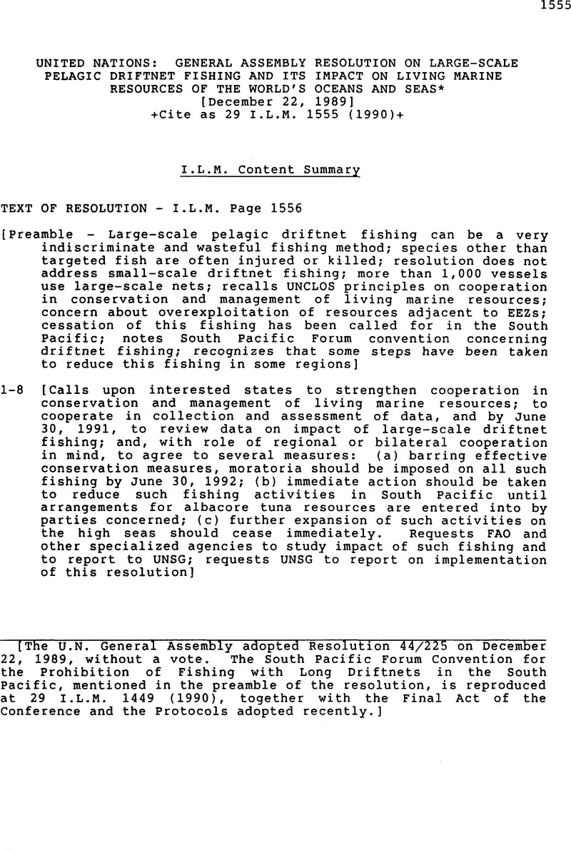 United Nations: General Assembly Resolution on Large–Scale Pelagic ...