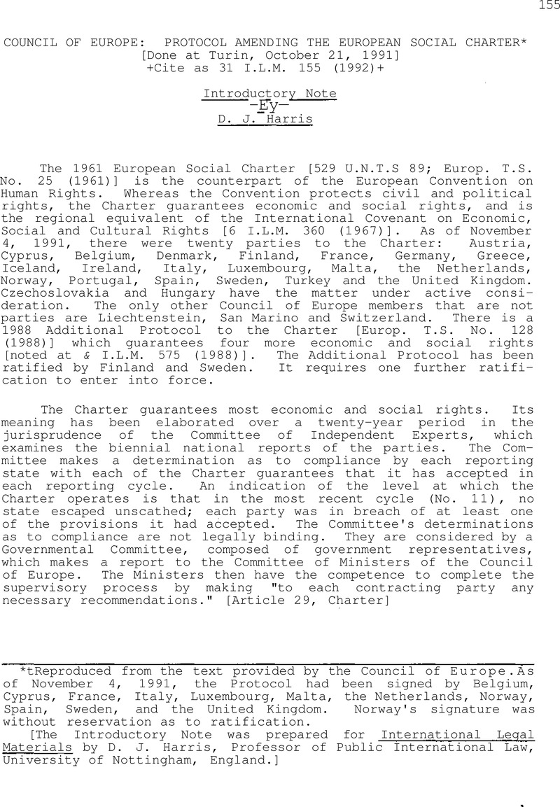 Council of Europe: Protocol Amending the European Social Charter ...