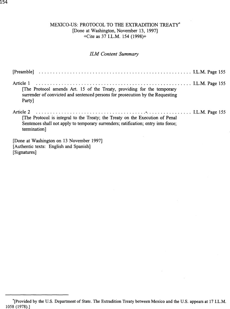 Mexico-US: Protocol to the Extradition Treaty | International Legal ...